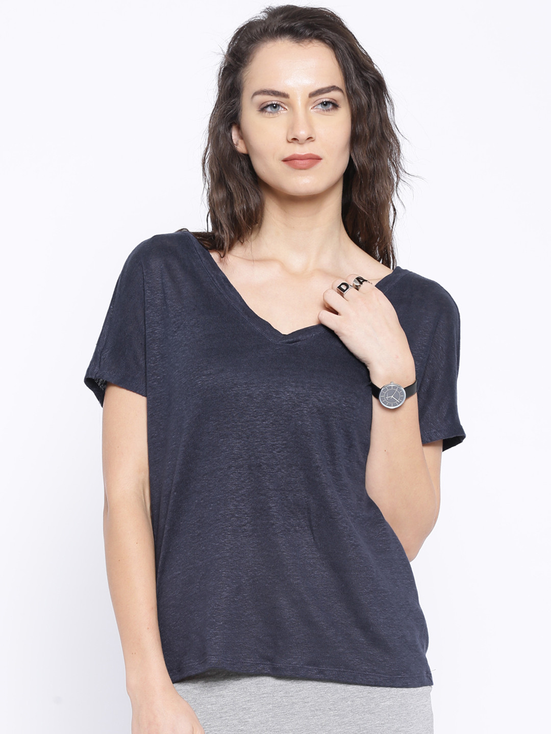 Buy MANGO Navy Linen Top - Tops for Women 1309543 | Myntra