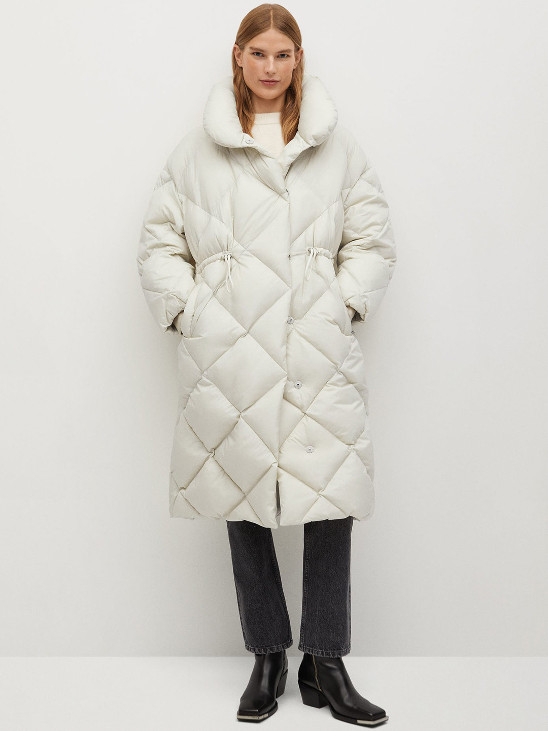 Buy MANGO Women White Longline Quilted Jacket - Jackets for Women ...