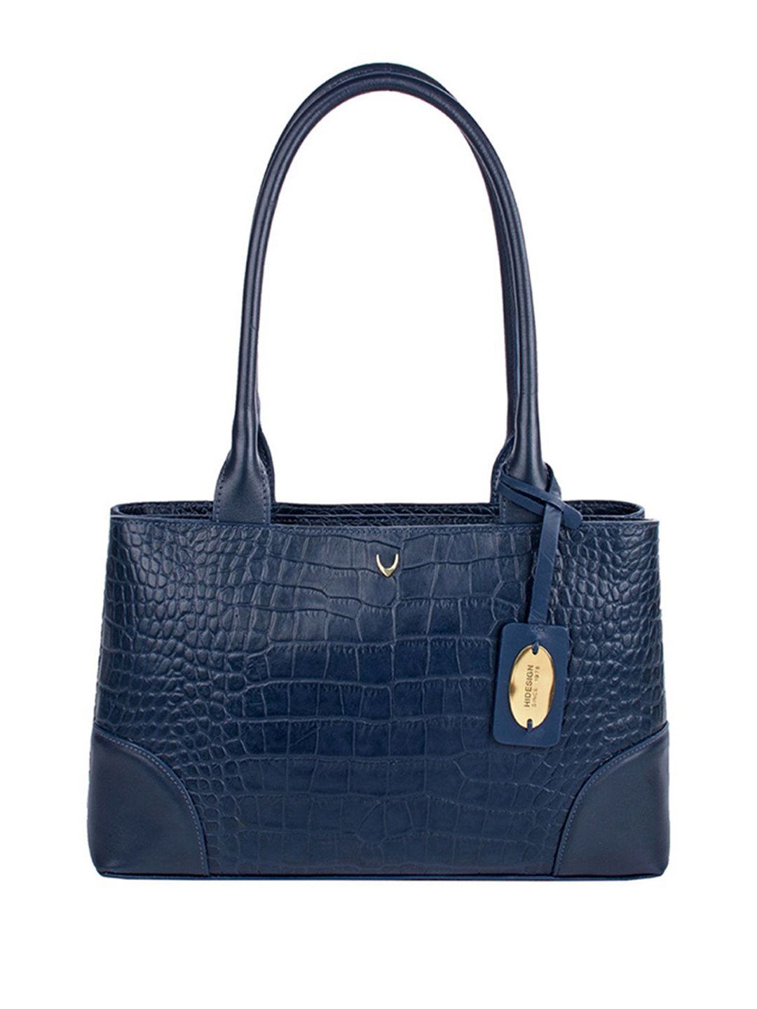 Buy Hidesign Navy Blue EE BERLIN Croc Textured Leather Shoulder Bag ...