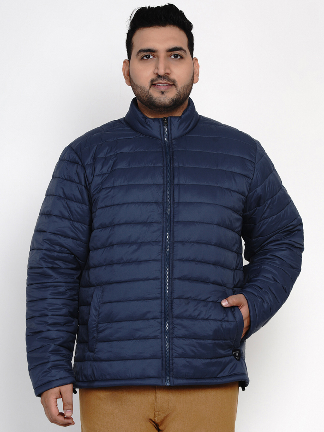 Buy John Pride Plus Size Men Navy Blue Solid Lightweight Puffer Jacket ...
