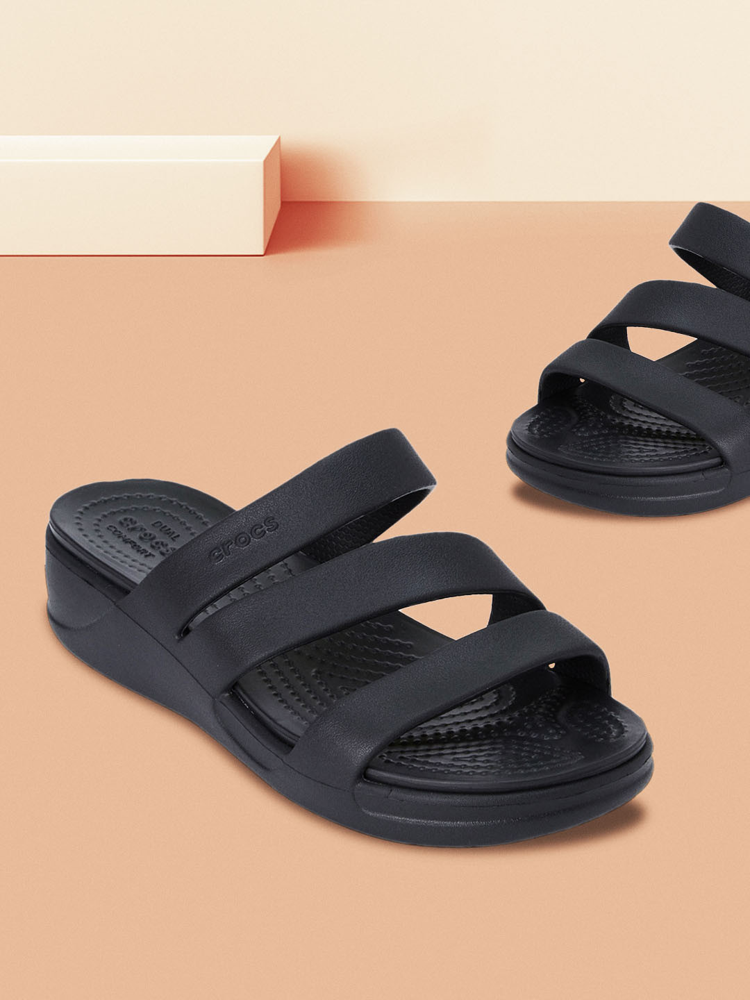 Buy Crocs Monterey Women Black Textured Wedges - Heels for Women ...