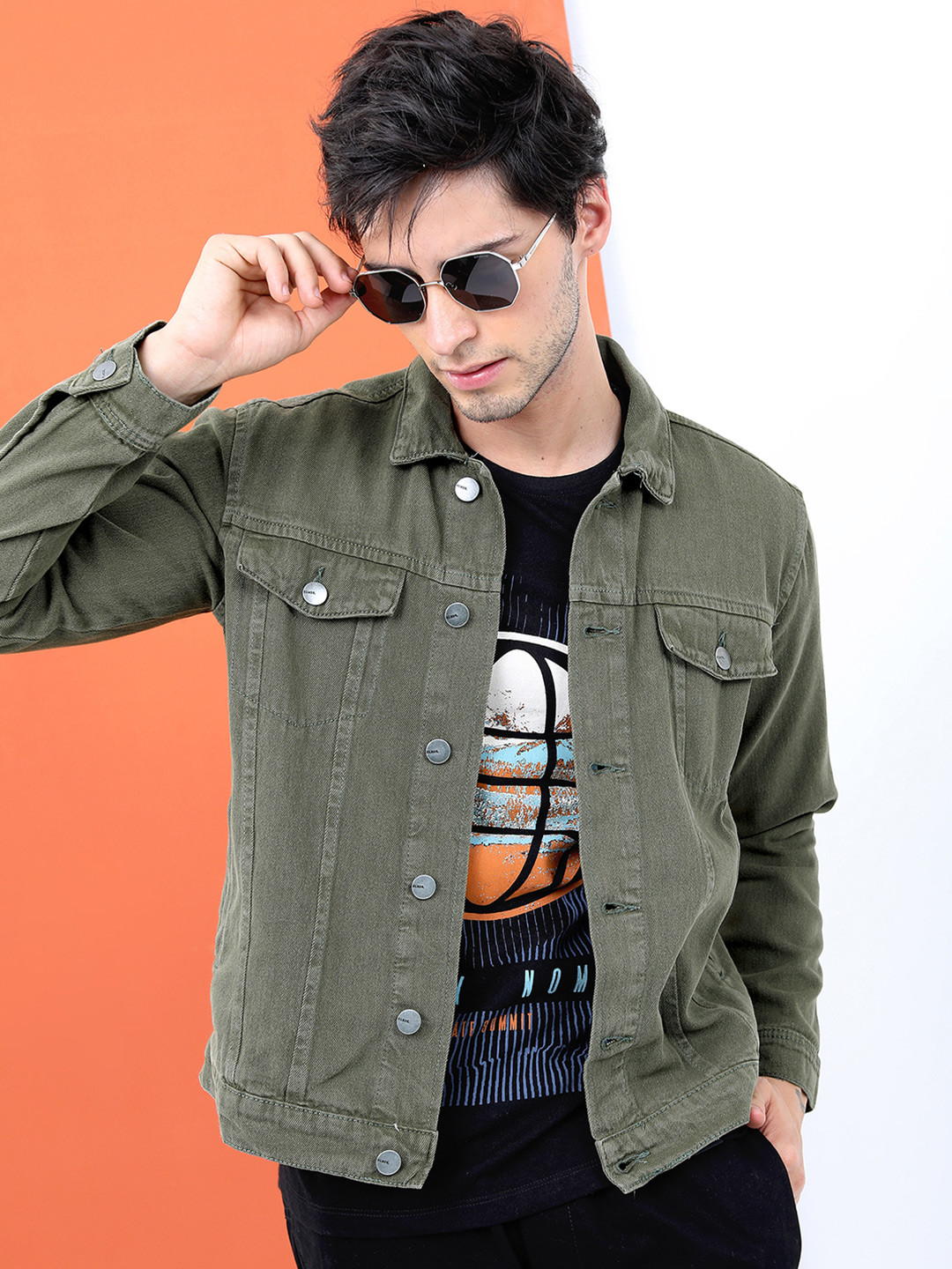 Buy HIGHLANDER Men Green Solid Denim Jacket - Jackets for Men 13137110 ...