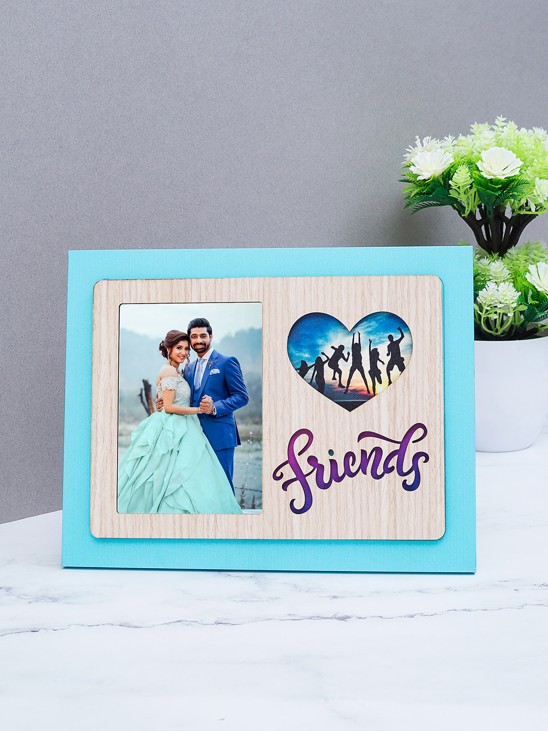 Buy Golden Peacock Blue Friends Wooden Table Top Photo Frame - Photo ...