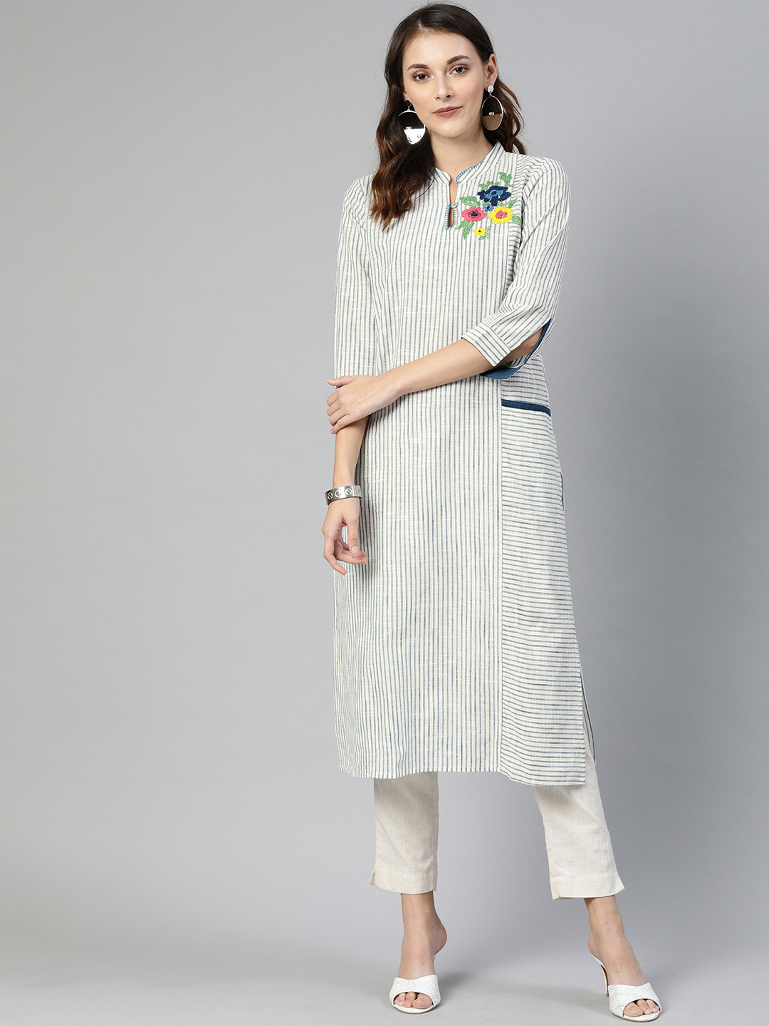 Buy Araaliya Women White Yoke Design Straight Kurta - Kurtas for Women ...