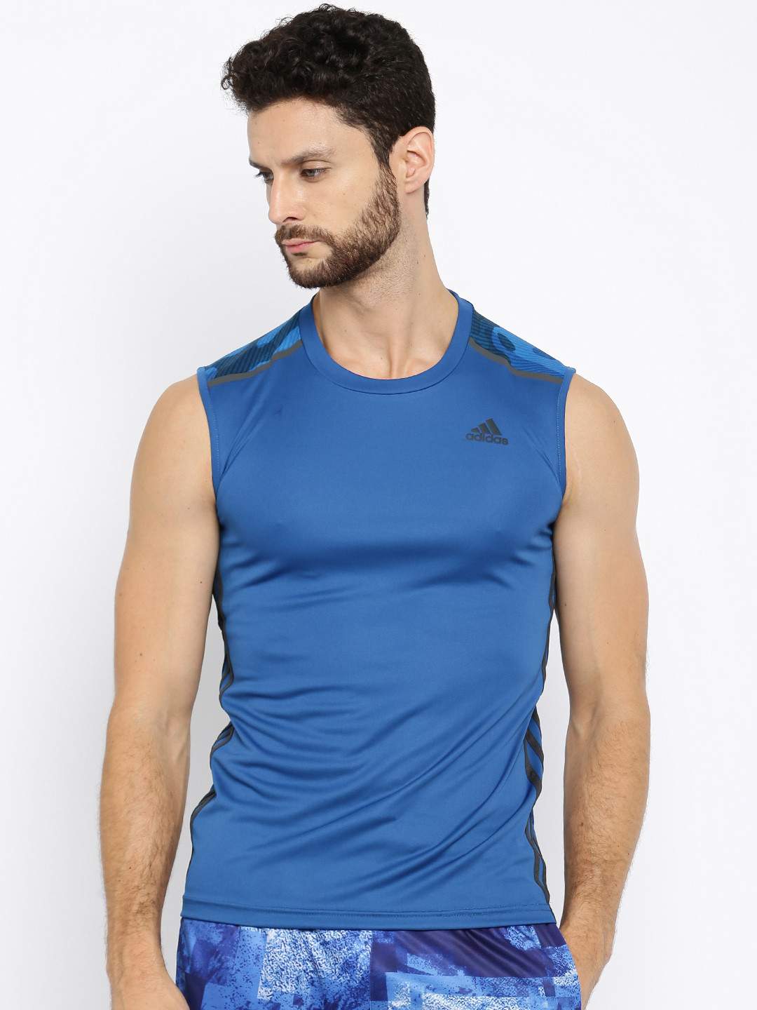 Buy ADIDAS Men Blue Round Neck T Shirt With Printed Back - Tshirts for ...