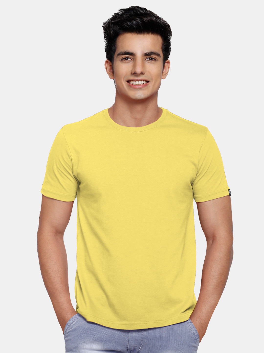 Buy The Souled Store Unisex Yellow Solid Round Neck T Shirt - Tshirts ...