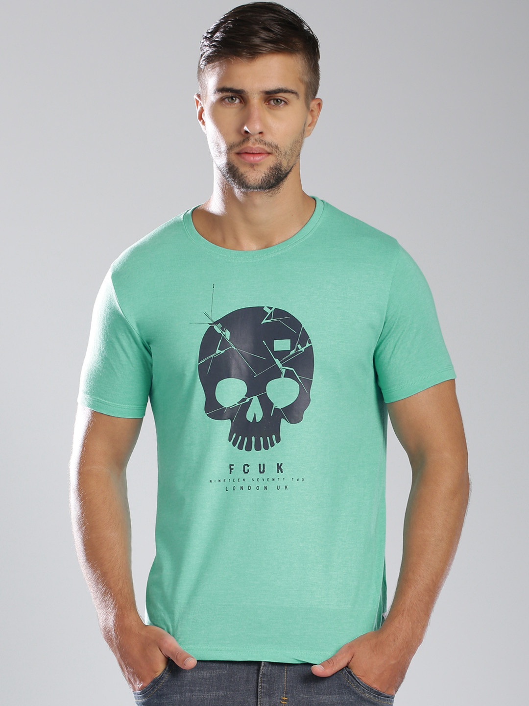 Buy French Connection Green Melange Printed T Shirt - Tshirts for Men ...