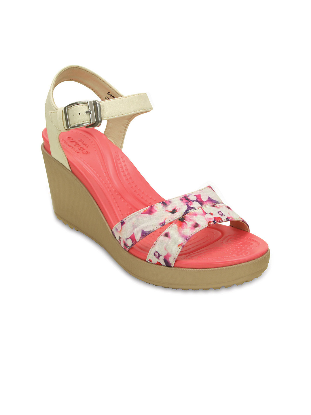 Buy Crocs A Leigh Women Beige Floral Print Wedges - Heels for Women ...