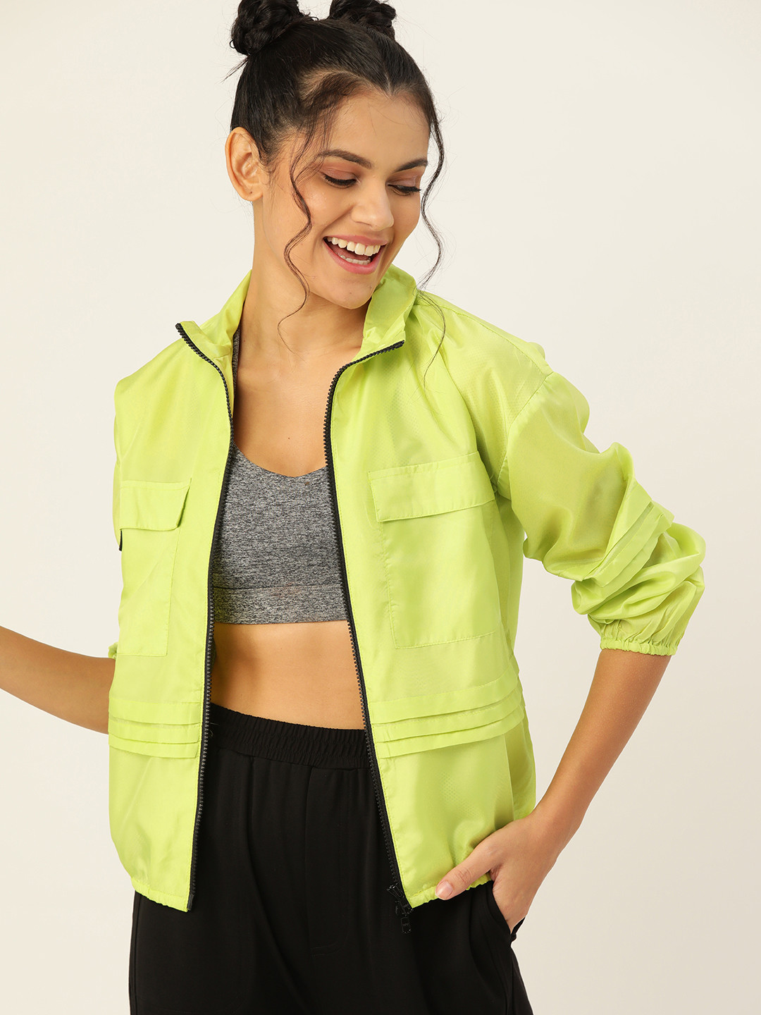 Buy DressBerry Women Fluorescent Green Solid Lightweight Sporty Jacket ...
