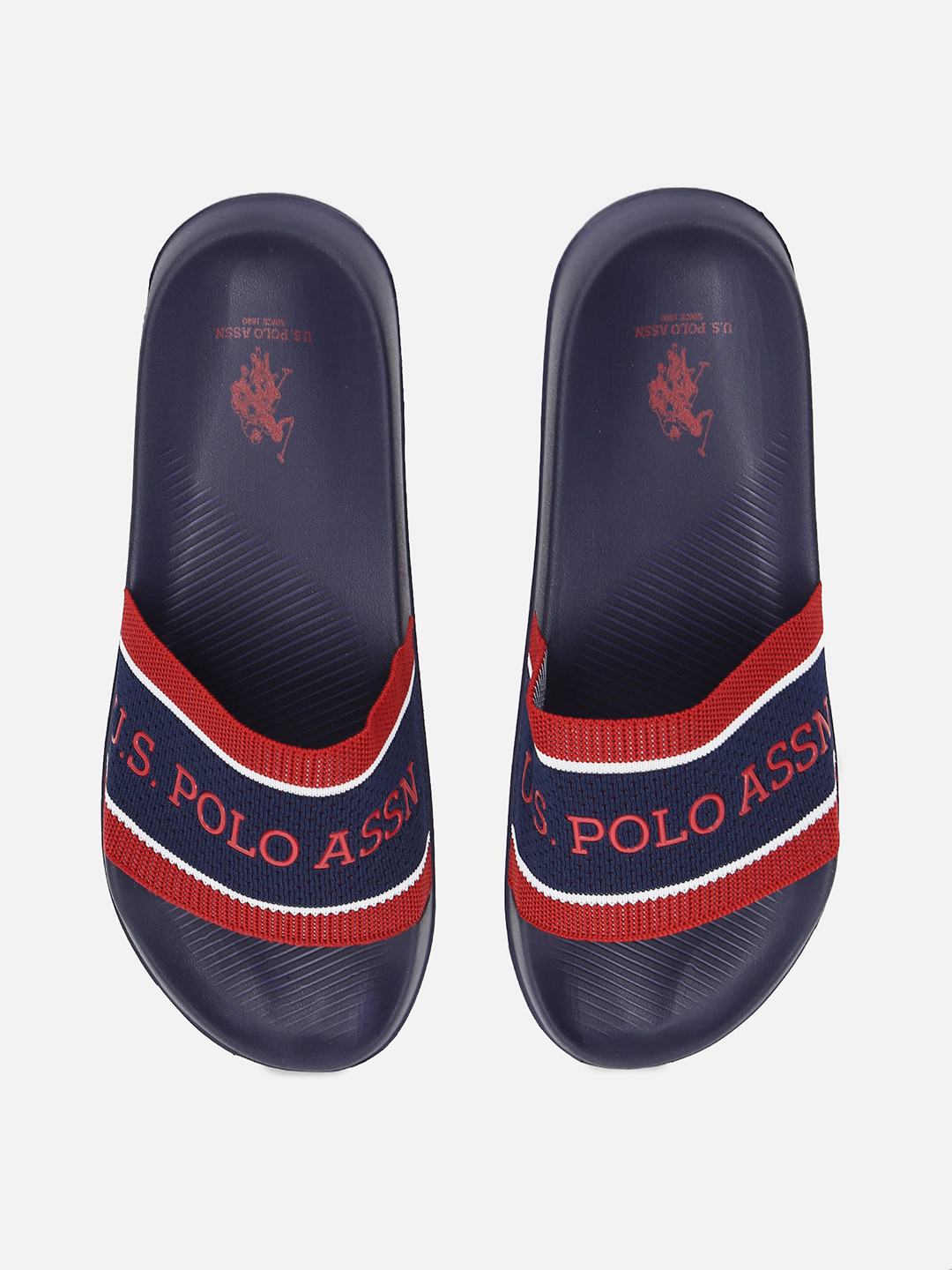 Buy U.S. Polo Assn. Men Navy Blue Self Design Sliders - Flip Flops for ...