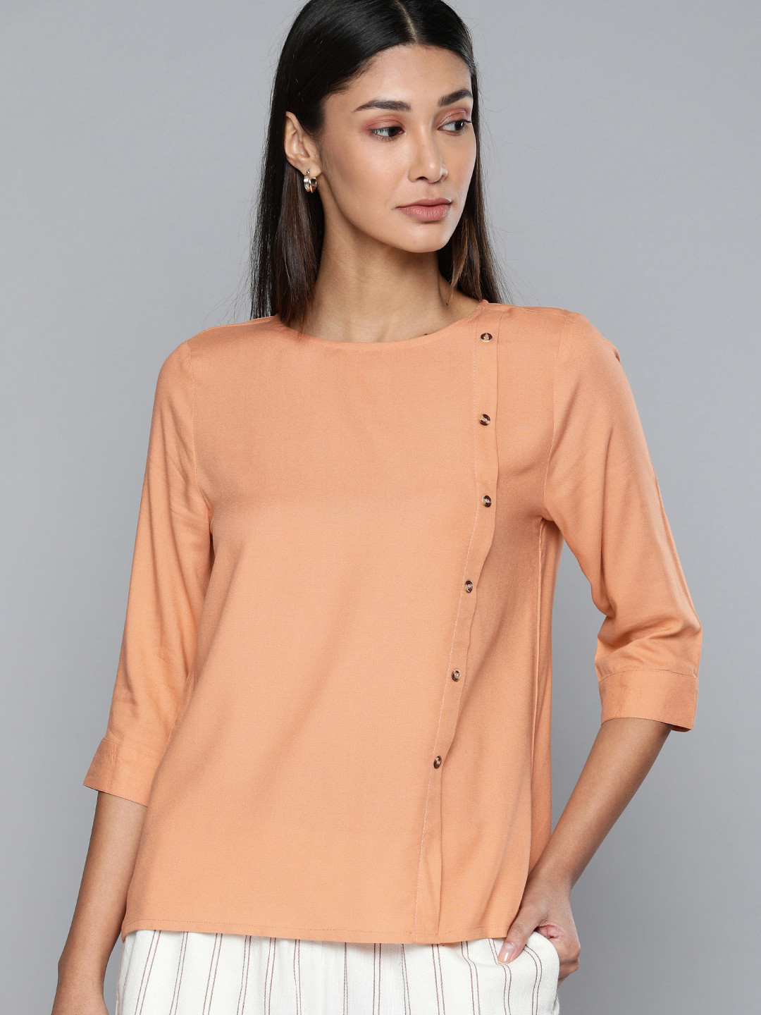 Buy Chemistry Women Peach Coloured Solid Top - Tops for Women 13187382 ...
