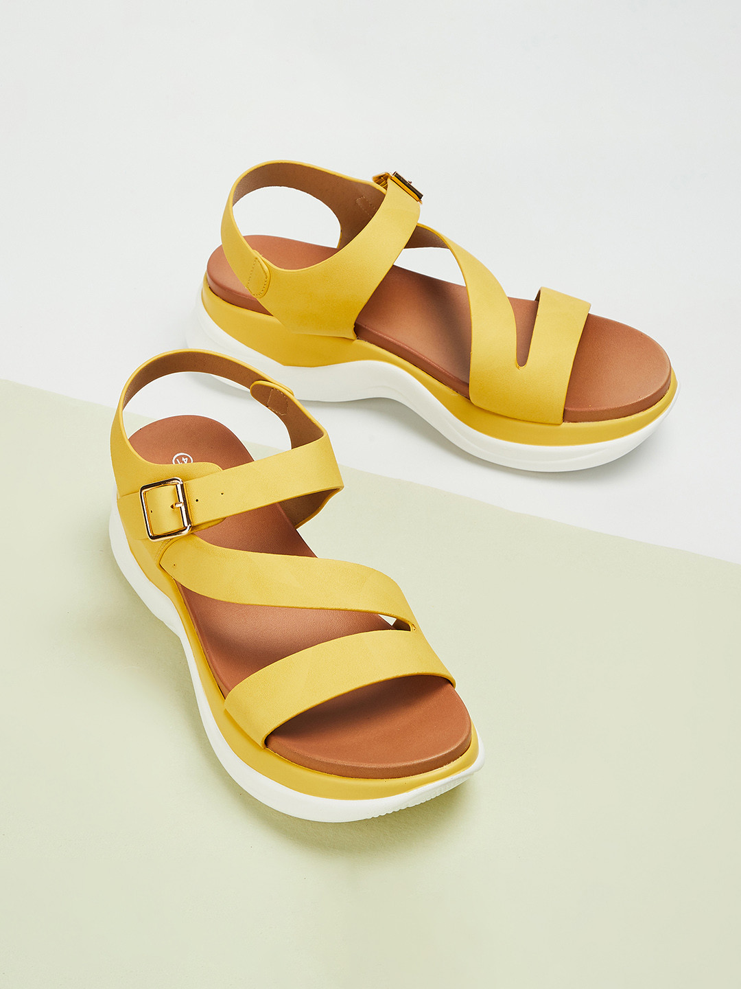 Buy Ginger By Lifestyle Women Mustard Yellow Solid Flatform Heels ...