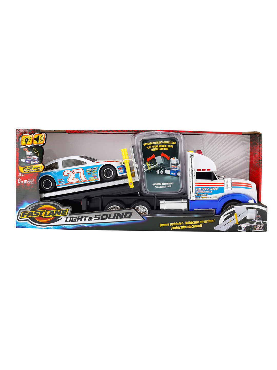 Buy FAST LANE Kids Blue & White Flat Bed Tow Truck & Car - Toy Vehicles ...