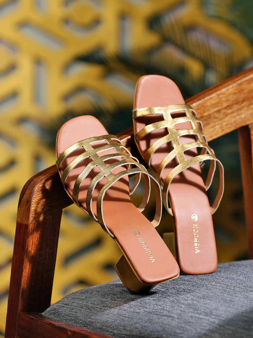 Buy Vishudh Women Gold Toned Solid Gladiators - Heels for Women ...