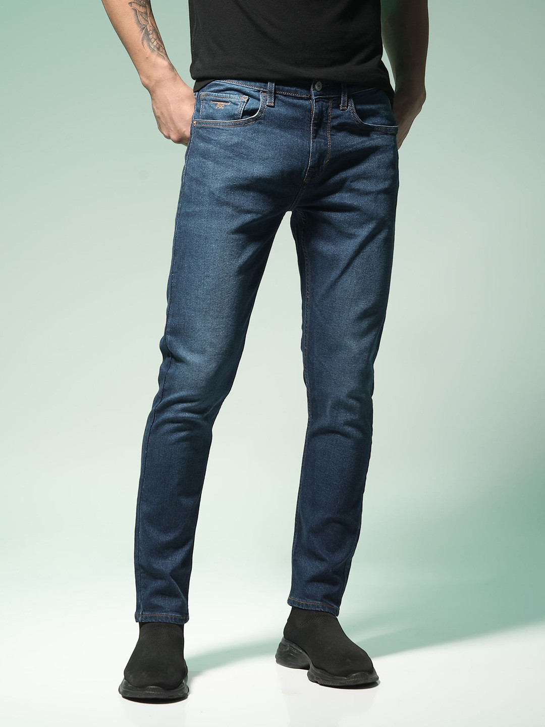 Buy Flying Machine Men Blue Michael Slim Tapered Fit Low Rise Clean ...