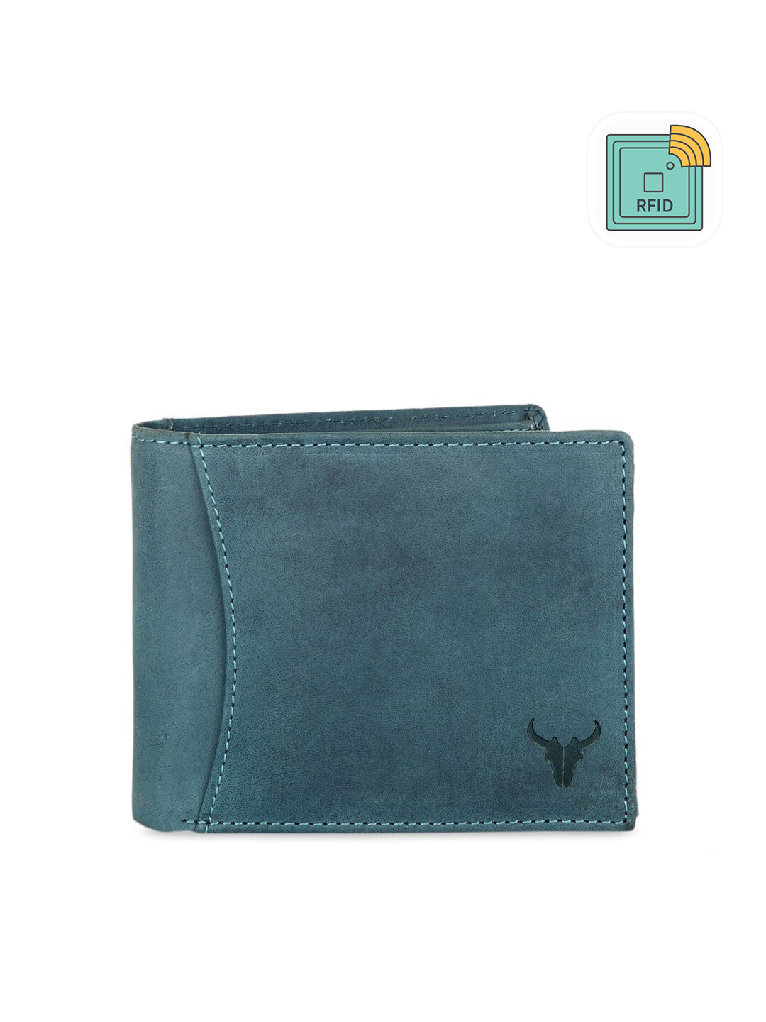 Buy NAPA HIDE Men Blue Solid RFID Protected Leather Two Fold Wallet ...
