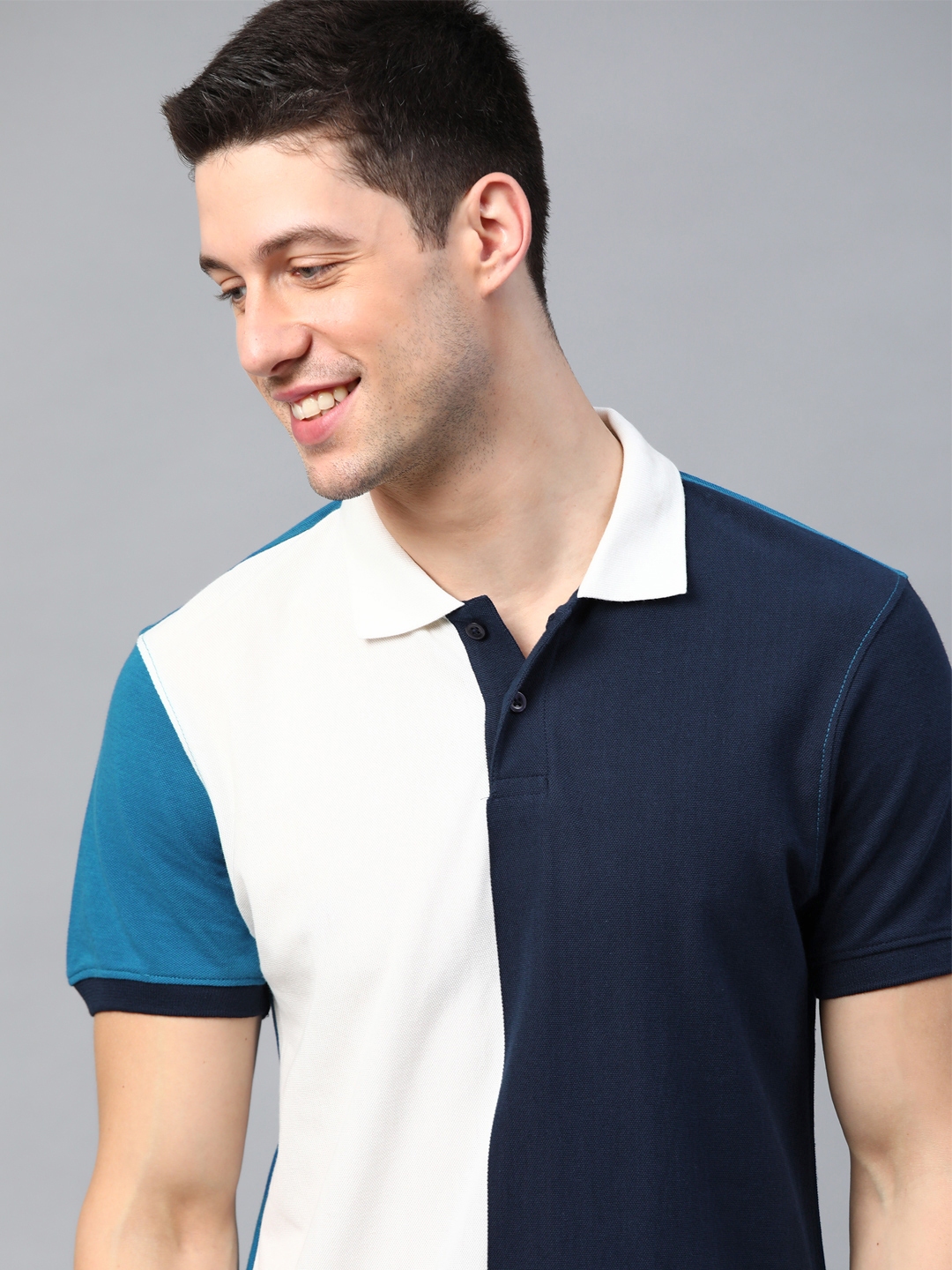 Buy Mast And Harbour Men White And Blue Colourblocked Polo Collar T Shirt