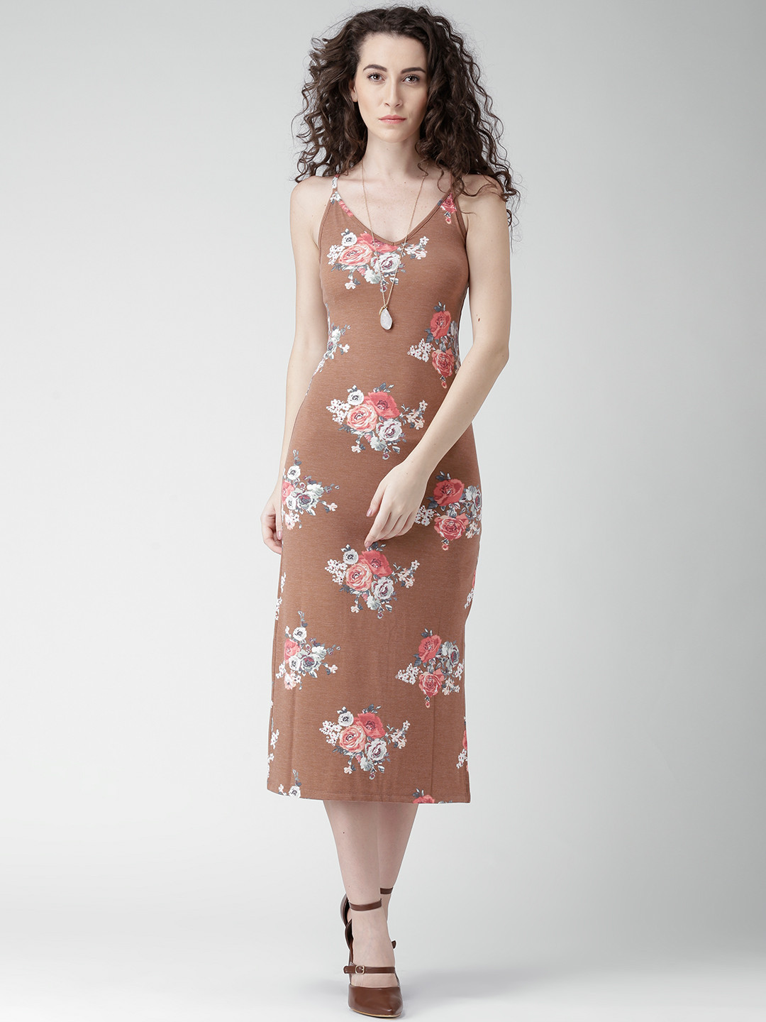 Buy FOREVER 21 Brown Floral Print Midi Dress - Dresses for Women ...