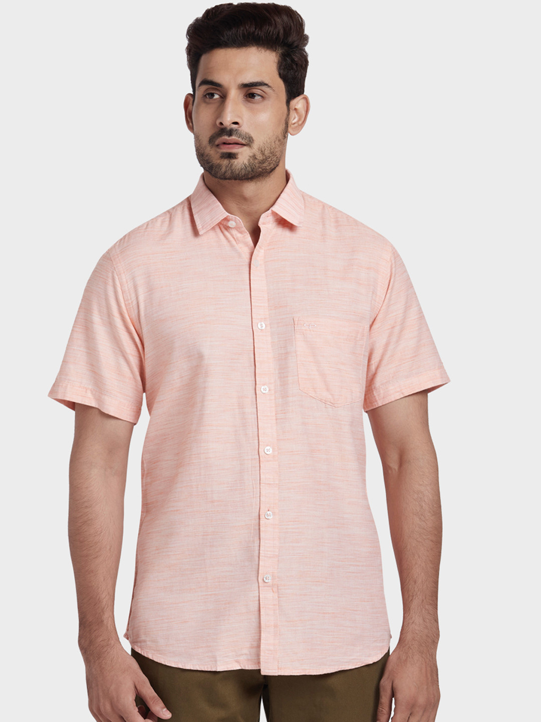 Buy ColorPlus Men Orange Tailored Fit Solid Casual Shirt - Shirts for ...