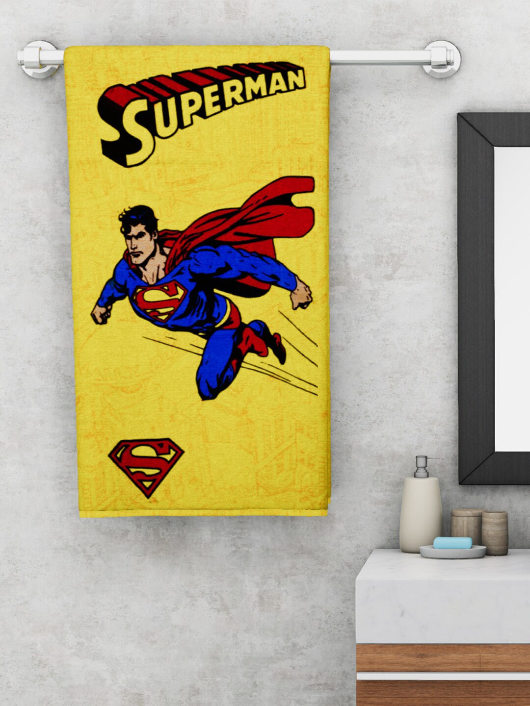 Buy BIANCA Unisex Kids Yellow & Blue Superman Printed 380 GSM Bath ...