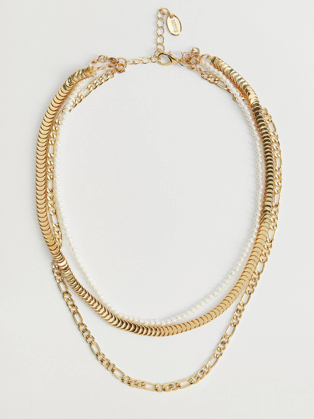 Buy MANGO Gold Toned & White Beaded Layered Link Necklace - Necklace ...