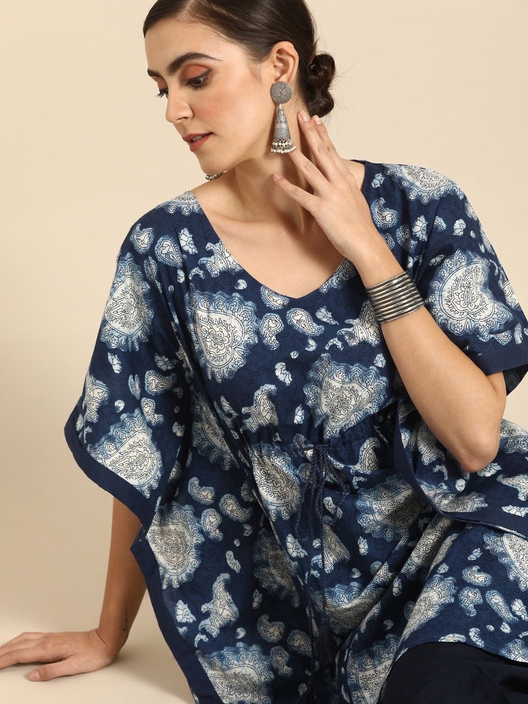 Buy Anouk Women Navy Blue & White Ethnic Motifs Printed Extended ... Buy Anouk Women Navy Blue & White Ethnic Motifs Printed Extended ...