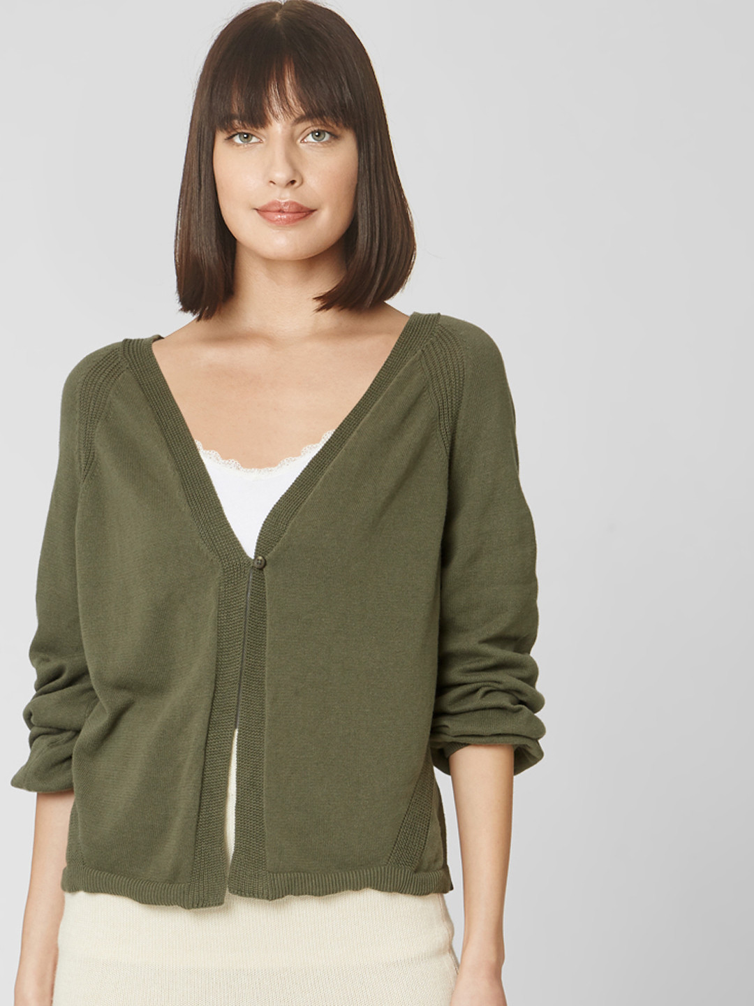 Buy Vero Moda Women Olive Green Solid Cardigan Sweater - Sweaters for ...