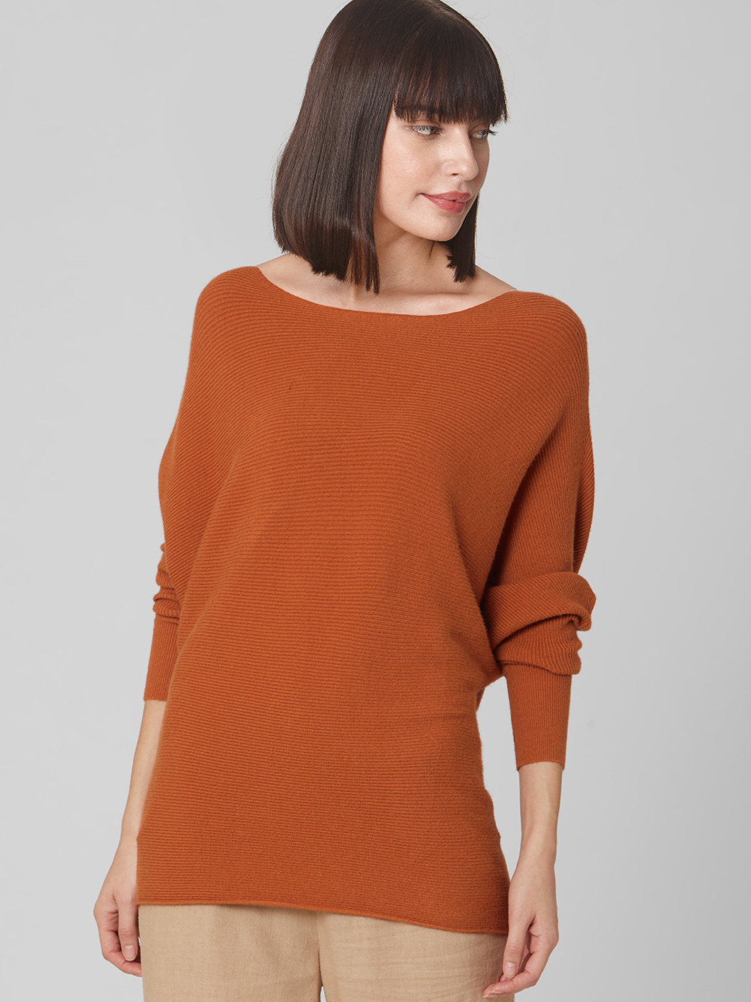 Buy Vero Moda Women Rust Orange Solid Pullover Sweater - Sweaters for ...