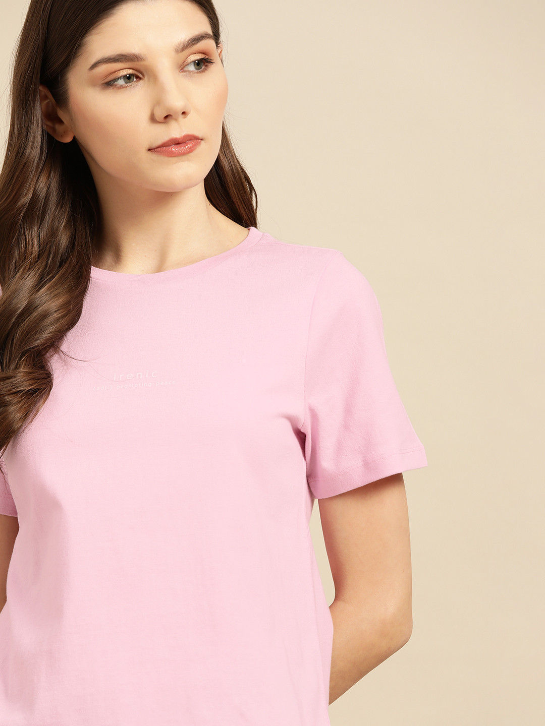 Buy Ether Women Pink Pure Cotton Solid Round Neck T Shirt - Tshirts for ...