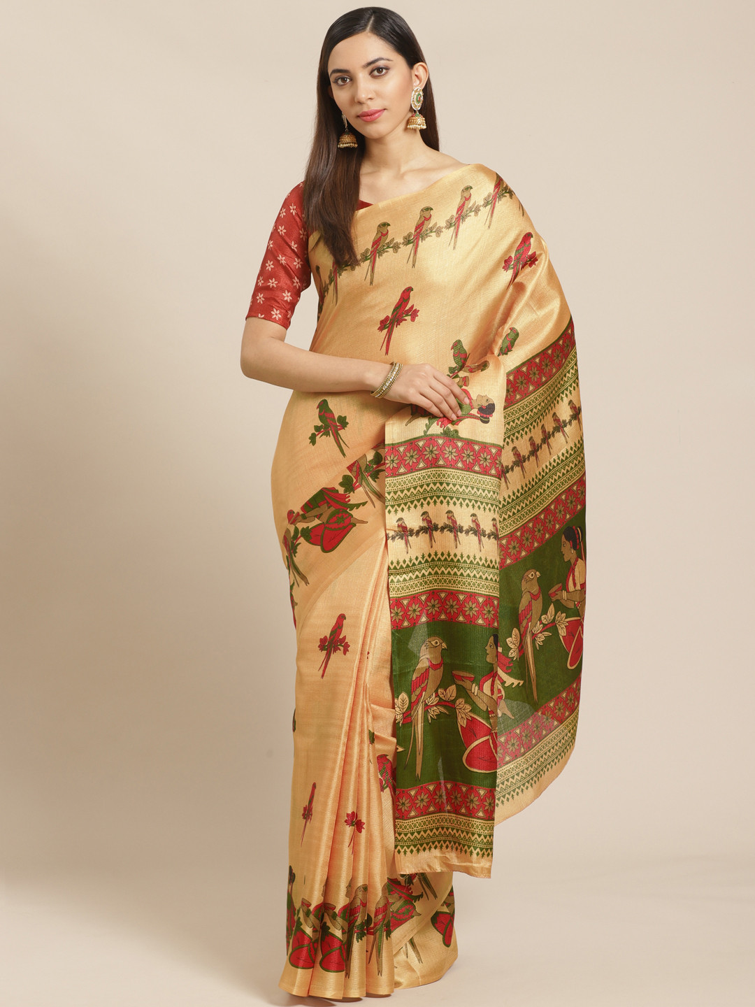 Buy Saree Mall Beige & Red Printed Saree - Sarees for Women 13248620 ...
