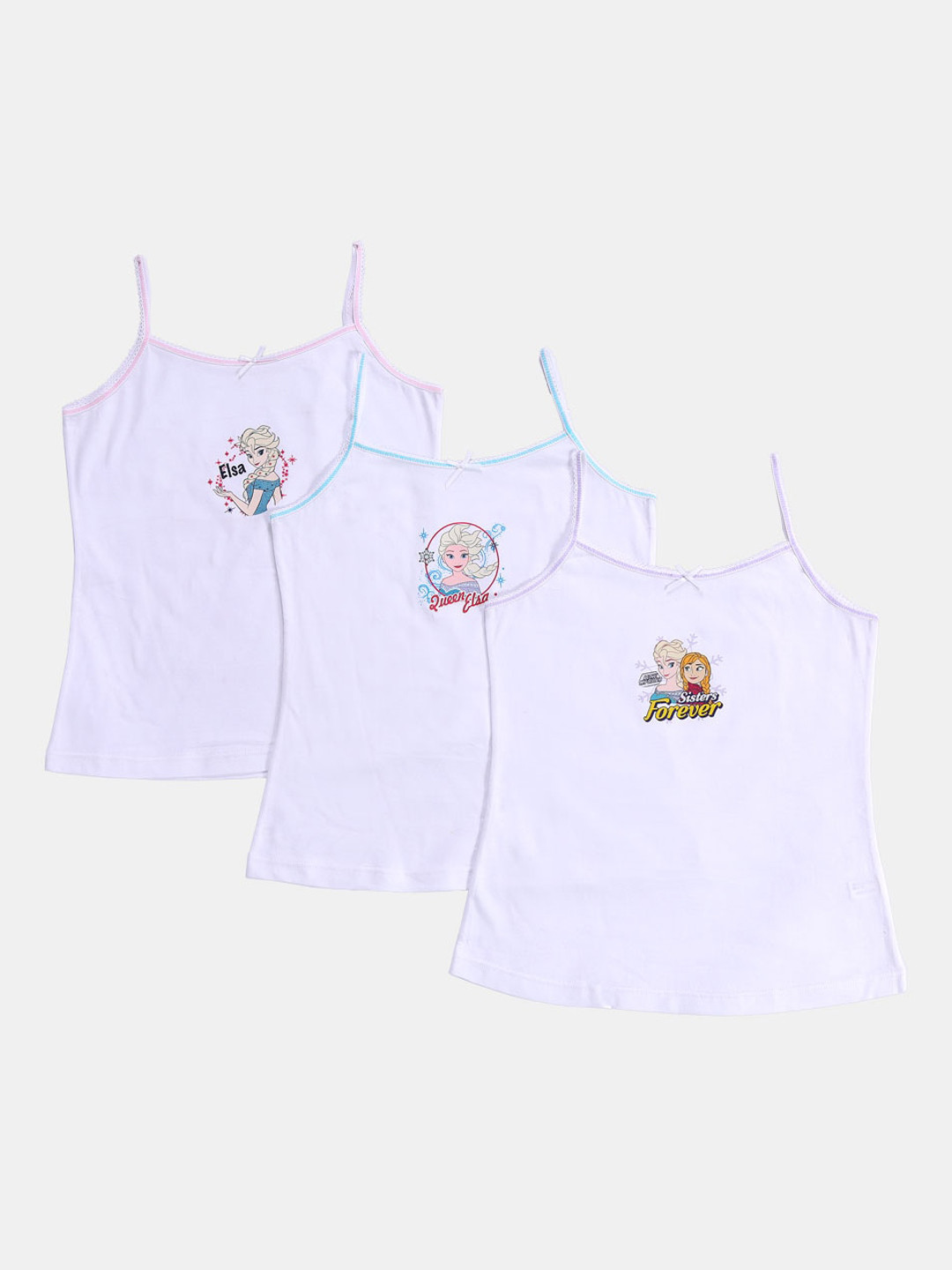 Buy Bodycare Kids Girls Pack Of 3 White Frozen Printed Innerwear Vest ...