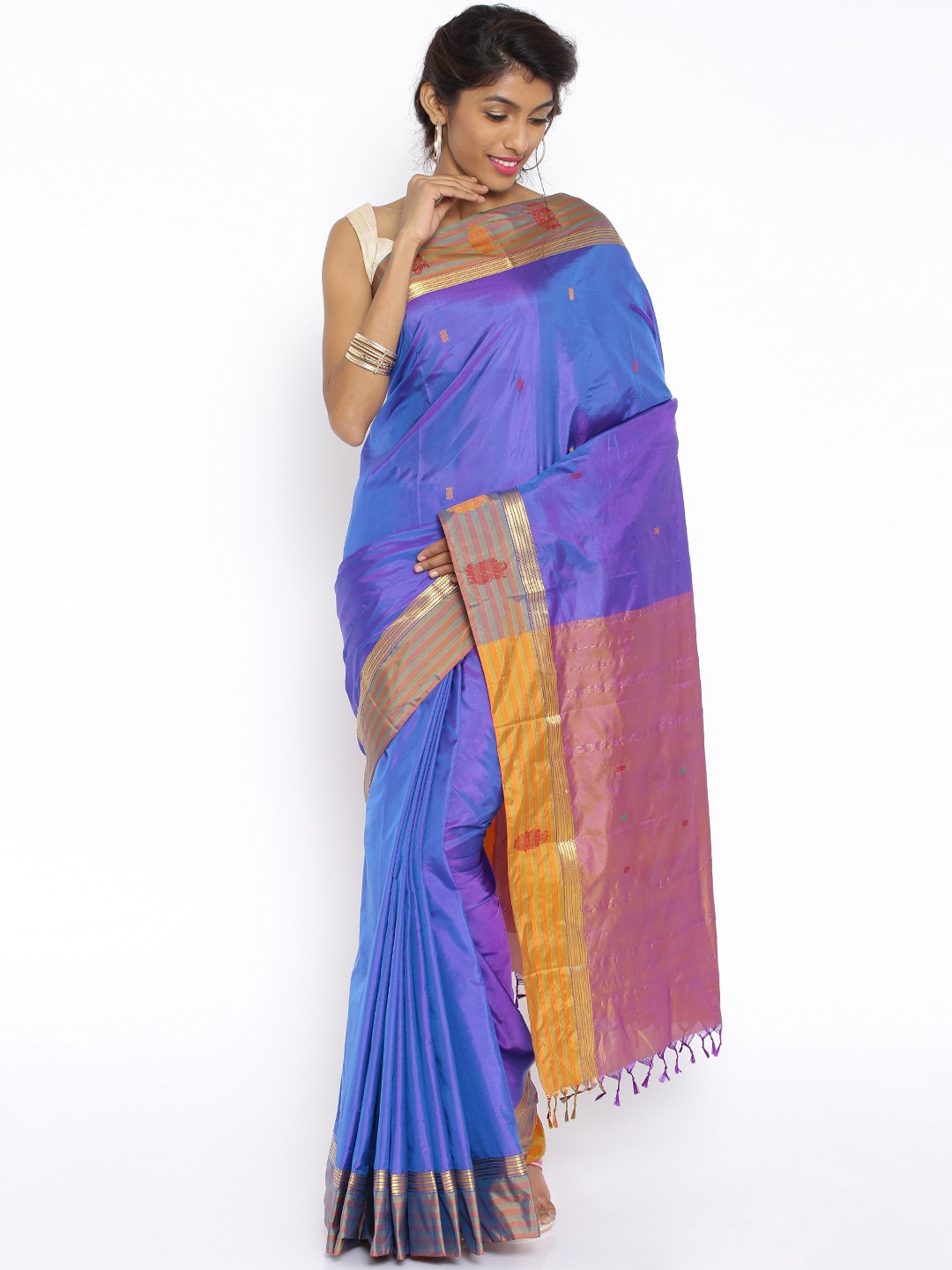 Buy Pothys Pink & Blue Two Toned Arani Pattu Silk Traditional Saree ...