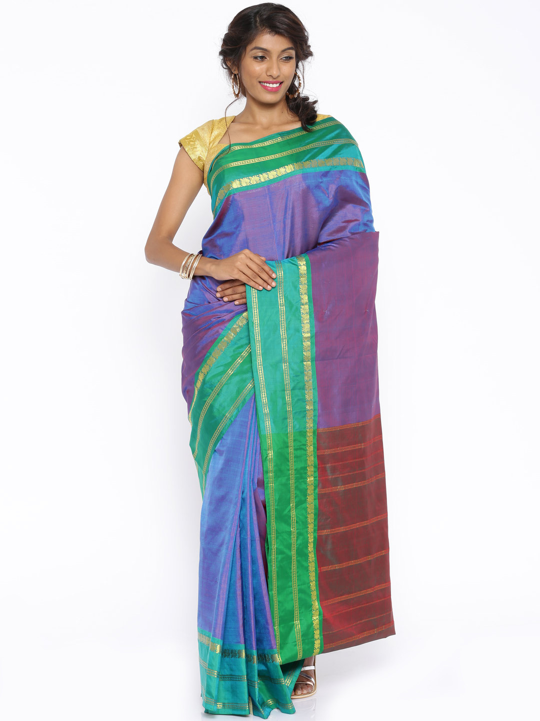 Buy Pothys Blue & Pink Two Toned Arani Pattu Silk Traditional Saree ...