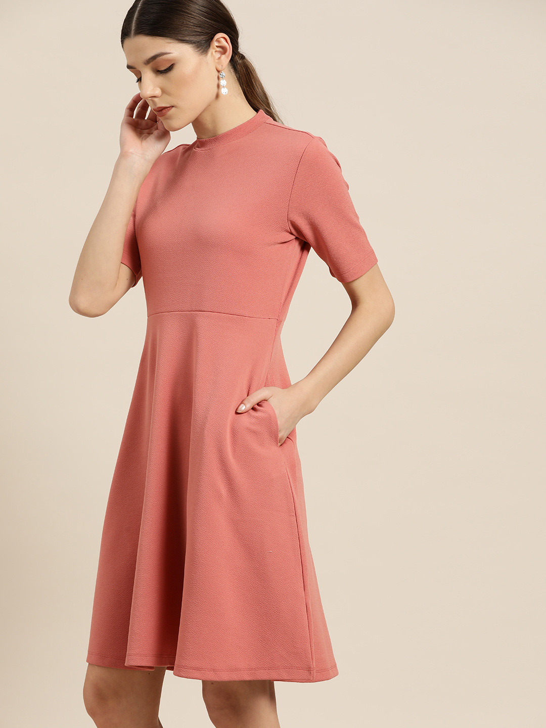 Buy Her By Invictus Women Pink Solid A Line Dress - Dresses for Women ...