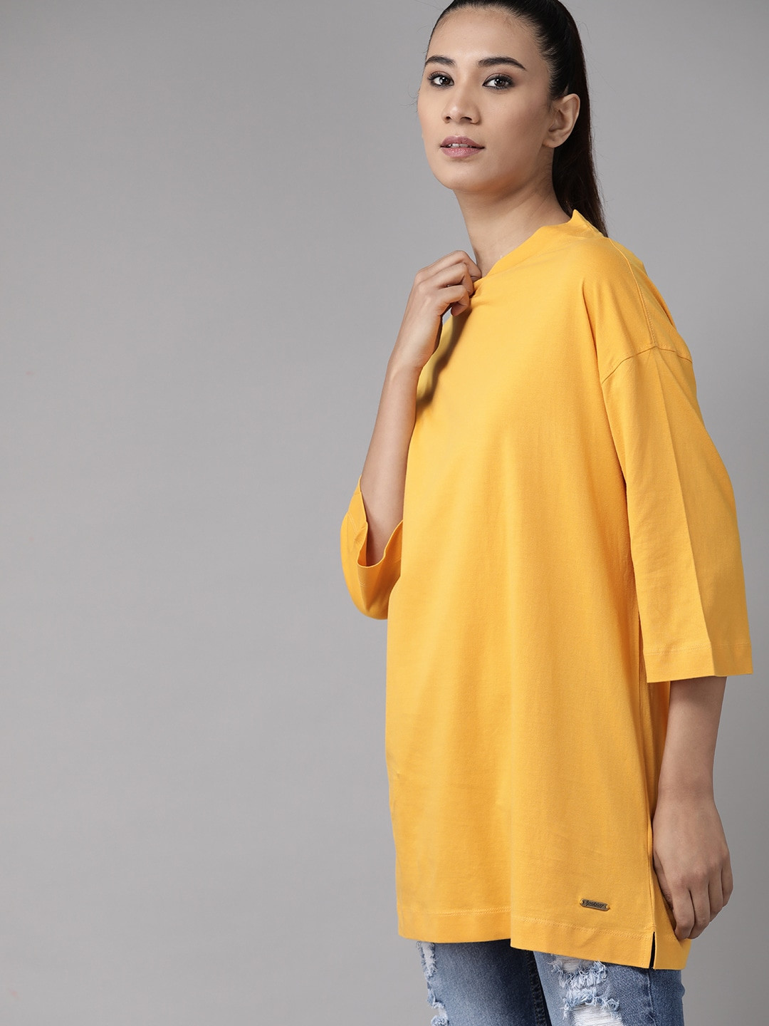 Buy The Roadster Lifestyle Co Women Mustard Yellow Solid Longline ...