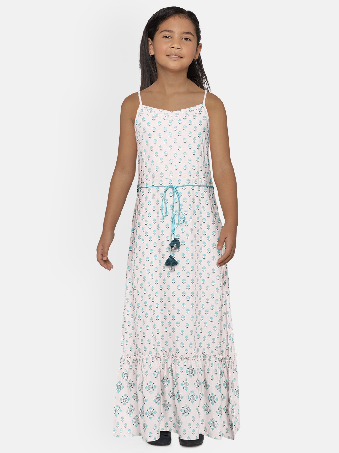 Buy Global Desi Girls Off White And Blue Printed Maxi Dress Dresses For