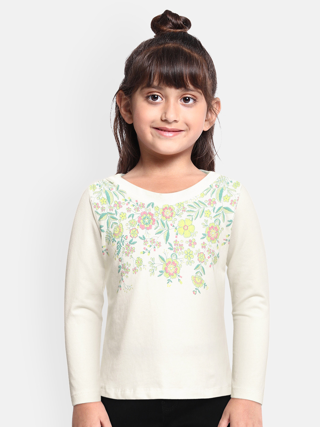 Buy Global Desi Girls Off White Floral Printed Top - Tops for Girls ...