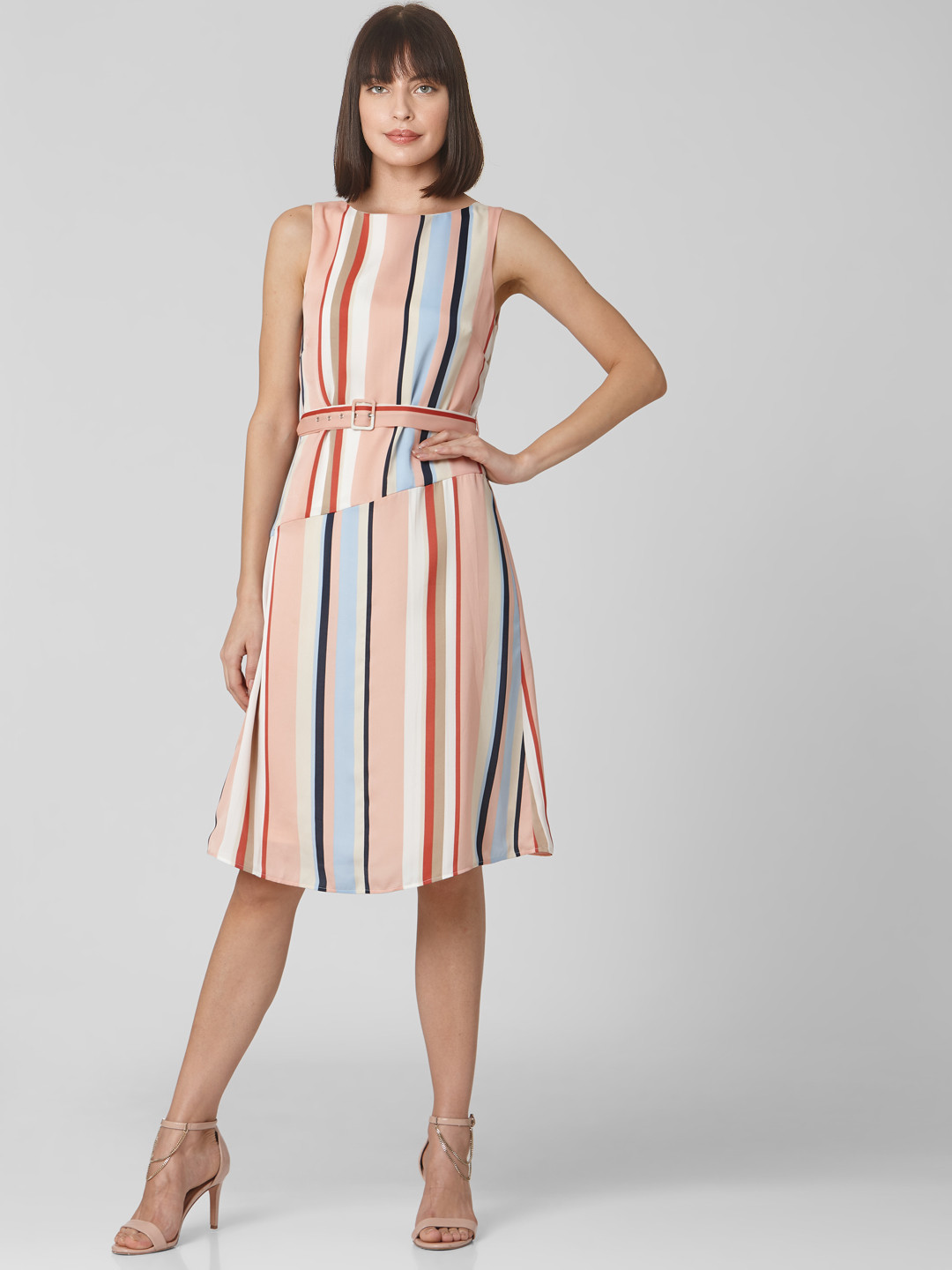 Buy Vero Moda Women Pink & Blue Striped Sheath Dress - Dresses for ...