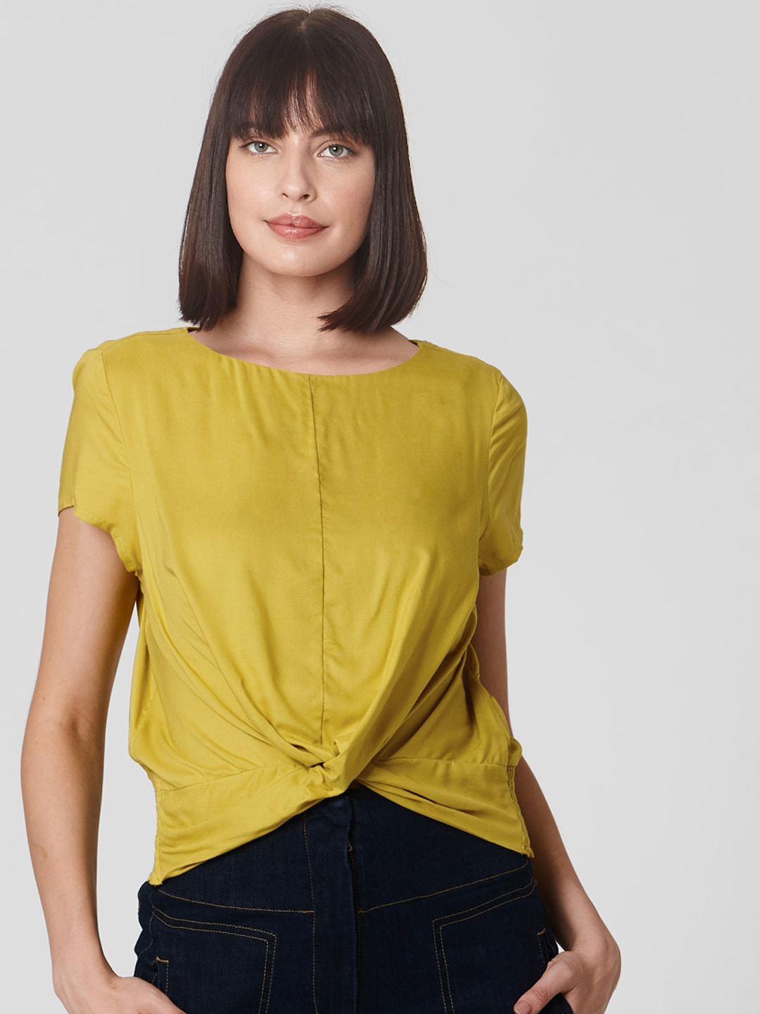 Buy Vero Moda Women Yellow Solid Twisted Blouson Top - Tops for Women ...