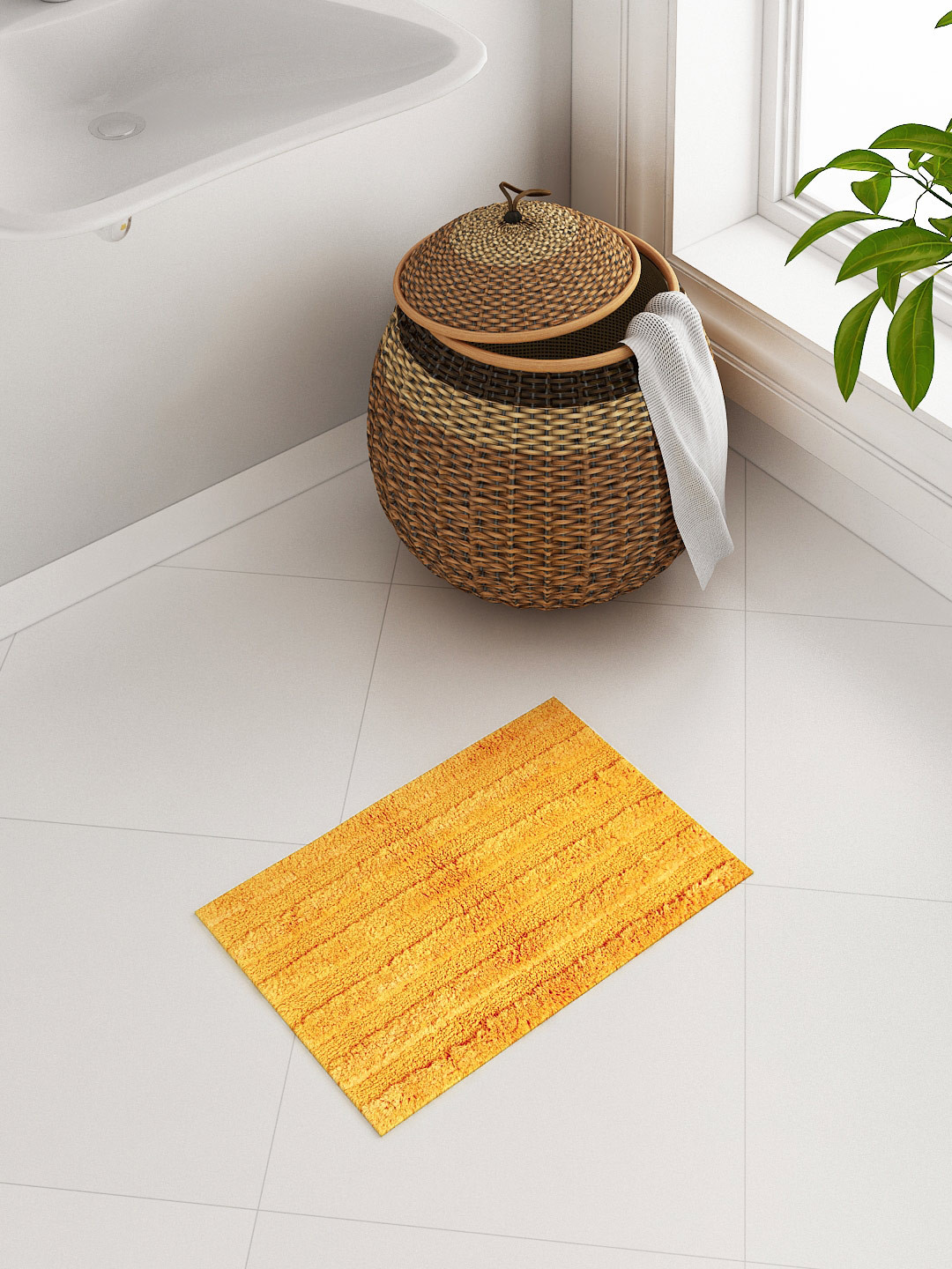 Buy SPACES Swift Dry Yellow Self Striped Rectangular Bath Rug - Bath ...
