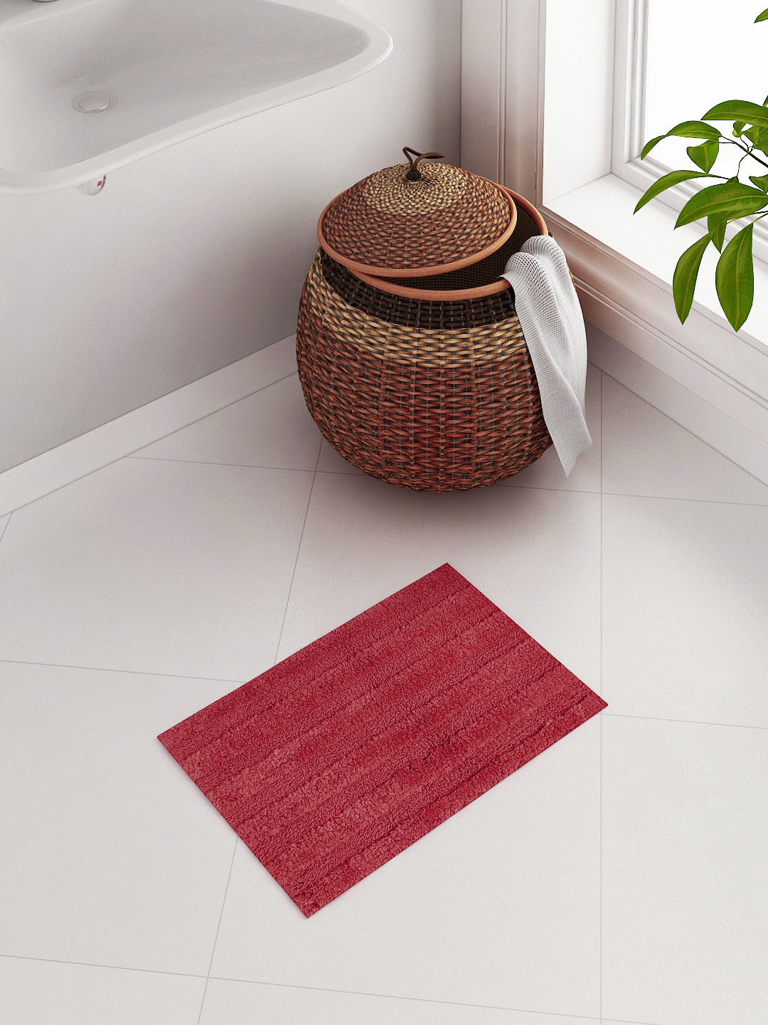 Buy SPACES Swift Dry Brick Red Self Striped Rectangular Bath Rug - Bath ...