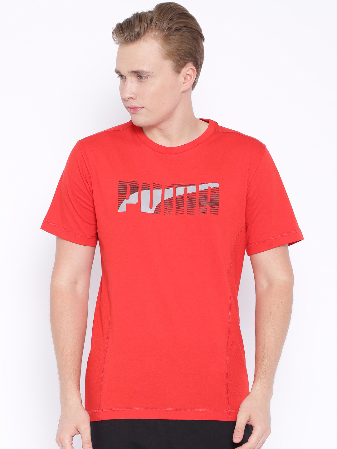 Buy PUMA Red Active Dry Formstripe Printed T Shirt - Tshirts for Men ...
