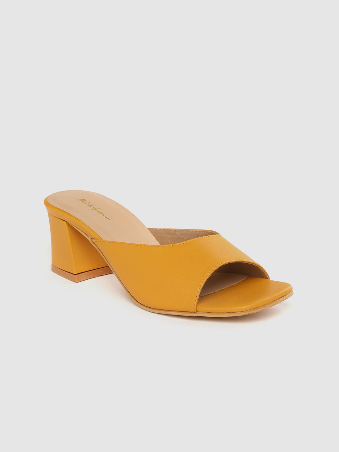 Buy Mast & Harbour Mustard Yellow Solid Block Heels - Heels for Women ...