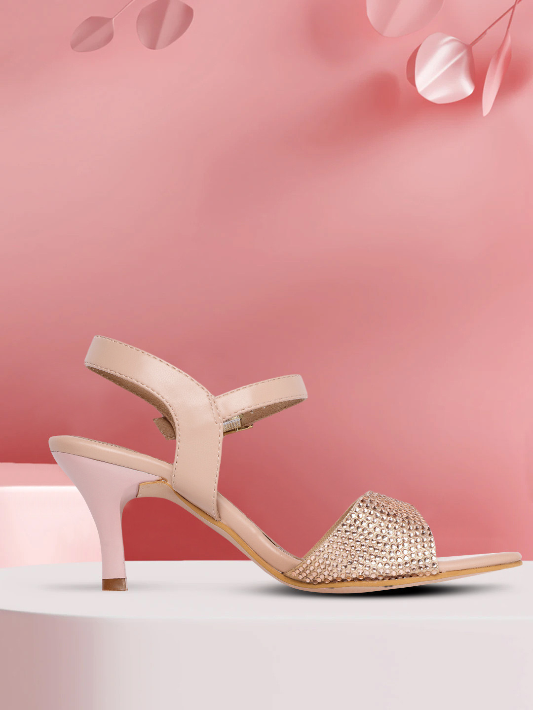 Buy DressBerry Nude Coloured & Rose Gold Toned Embellished Slim Heels ...