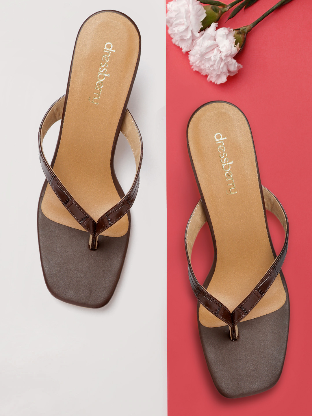 Buy DressBerry Women Coffee Brown Croc Textured Heels - Heels for Women ...