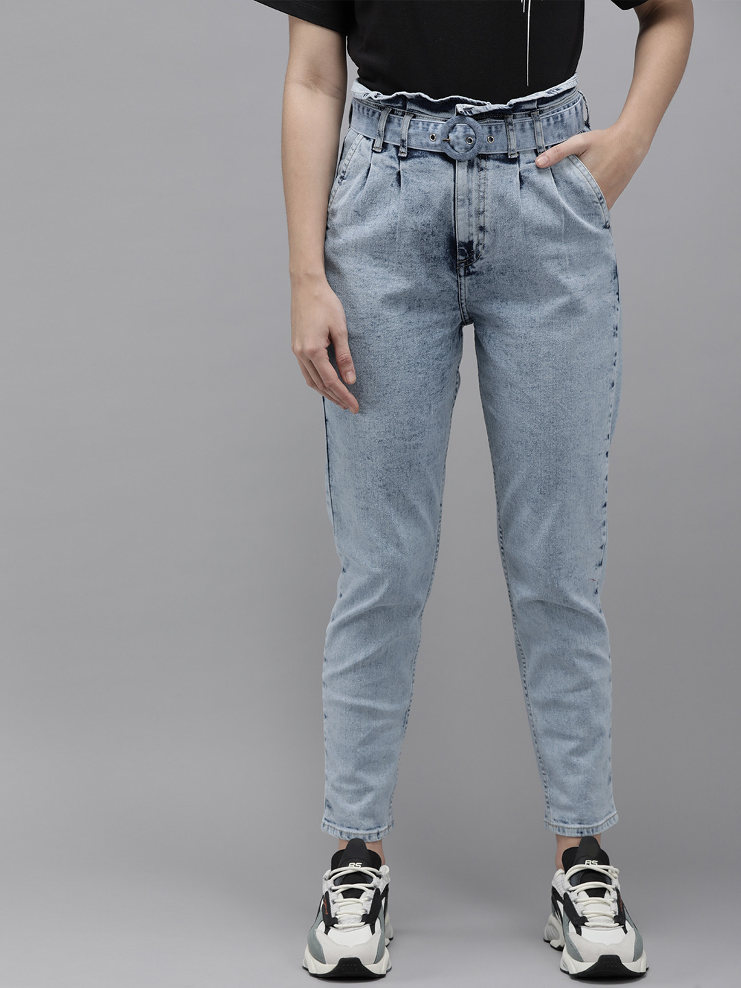 Buy The Roadster Lifestyle Co Women Blue Boyfriend Fit High Rise Acid ...