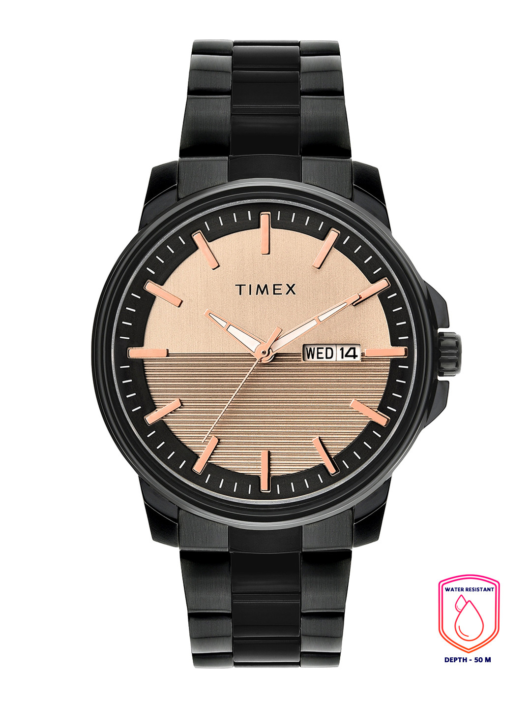 Buy Timex Men Copper Toned Dial & Black Strap Bracelet Style Analogue ...