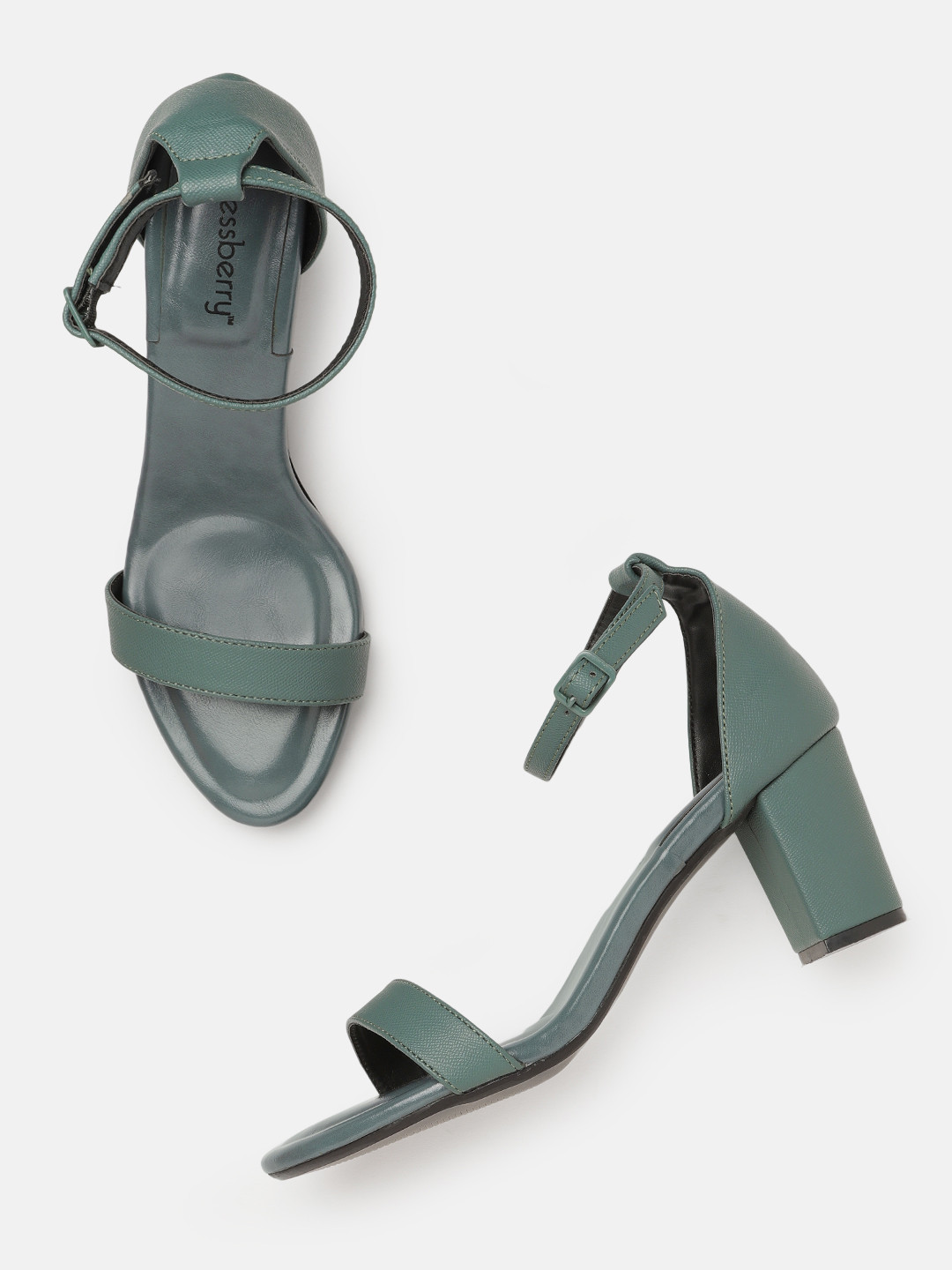 Buy DressBerry Women Olive Green Snakeskin Textured Mid Top Block Heels ...