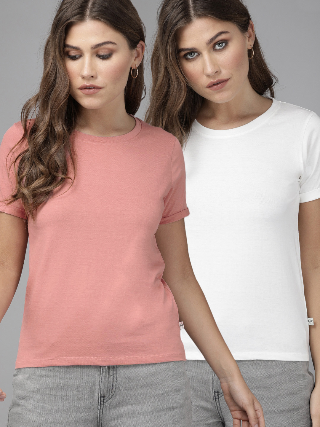 Buy The Roadster Lifestyle Co Women Pack Of 2 Peach Coloured White ...