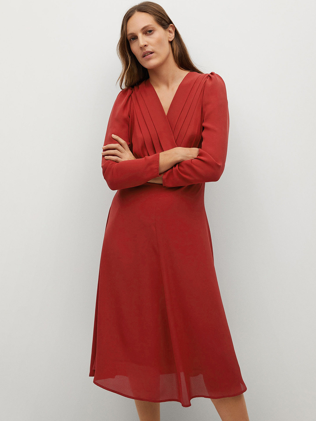 Buy MANGO Women Rust Red Solid Wrap Dress - Dresses for Women 13344878 ...